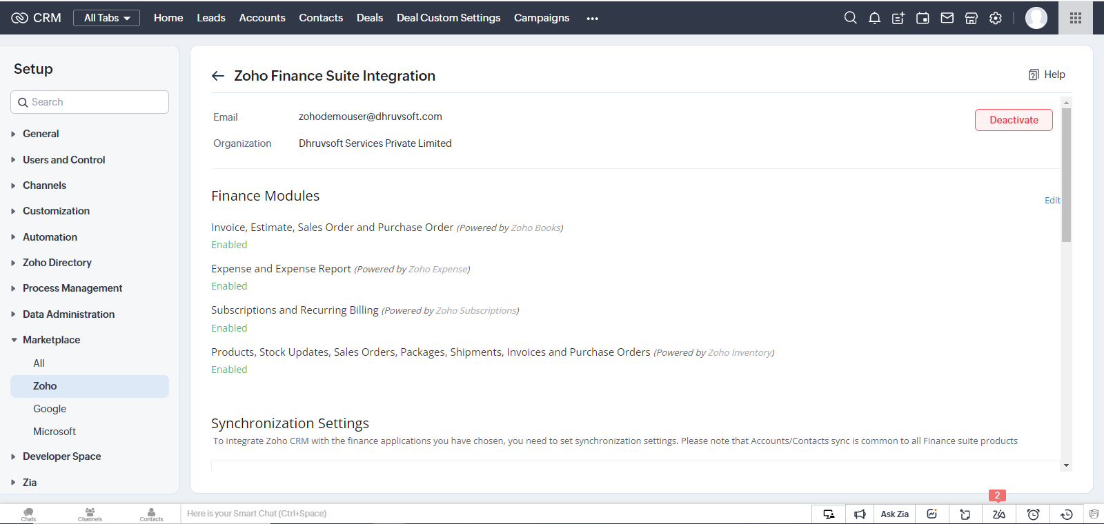 Integrating Zoho Finance Suite with Zoho CRM