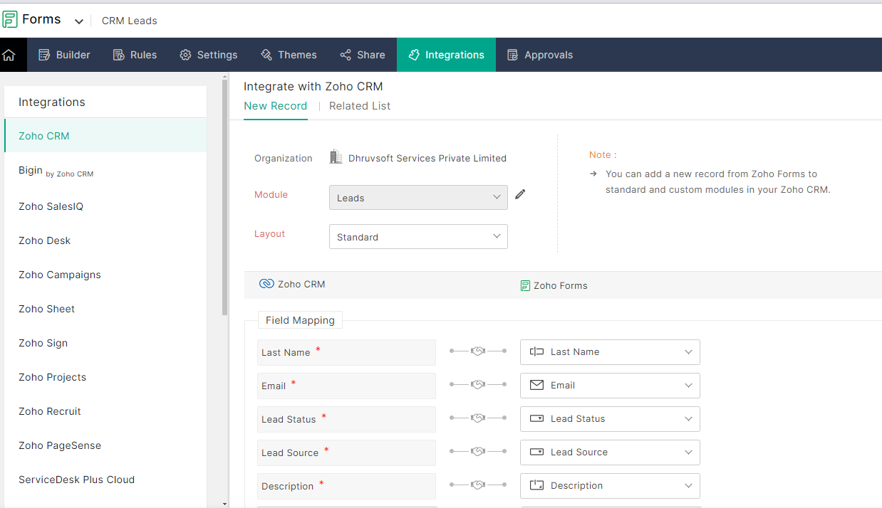 Zoho CRM Integration with Zoho Forms