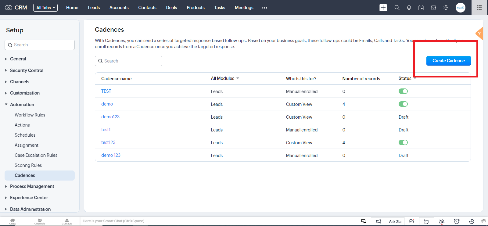 How to use Cadences in Zoho CRM