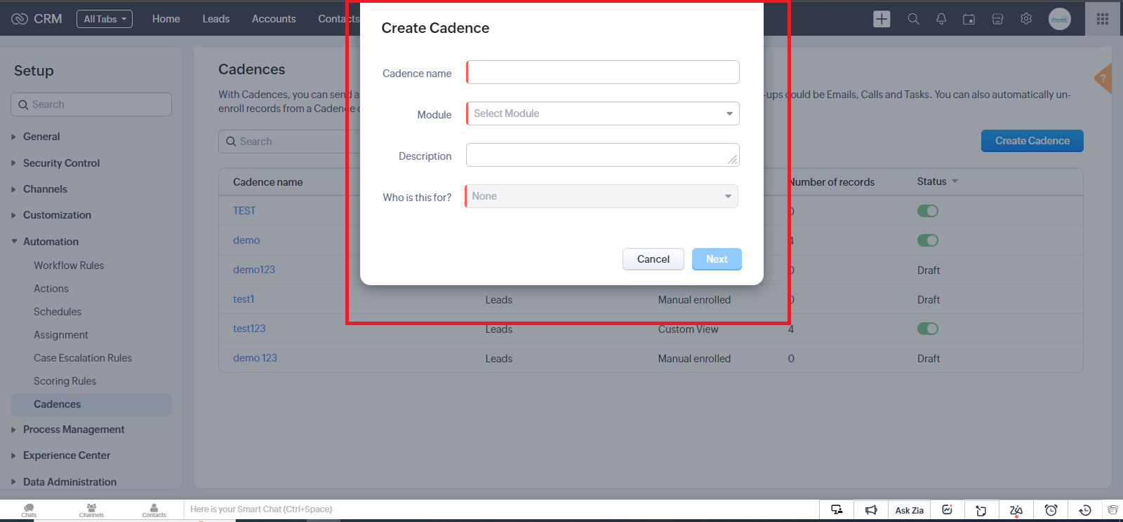 How to use Cadences in Zoho CRM